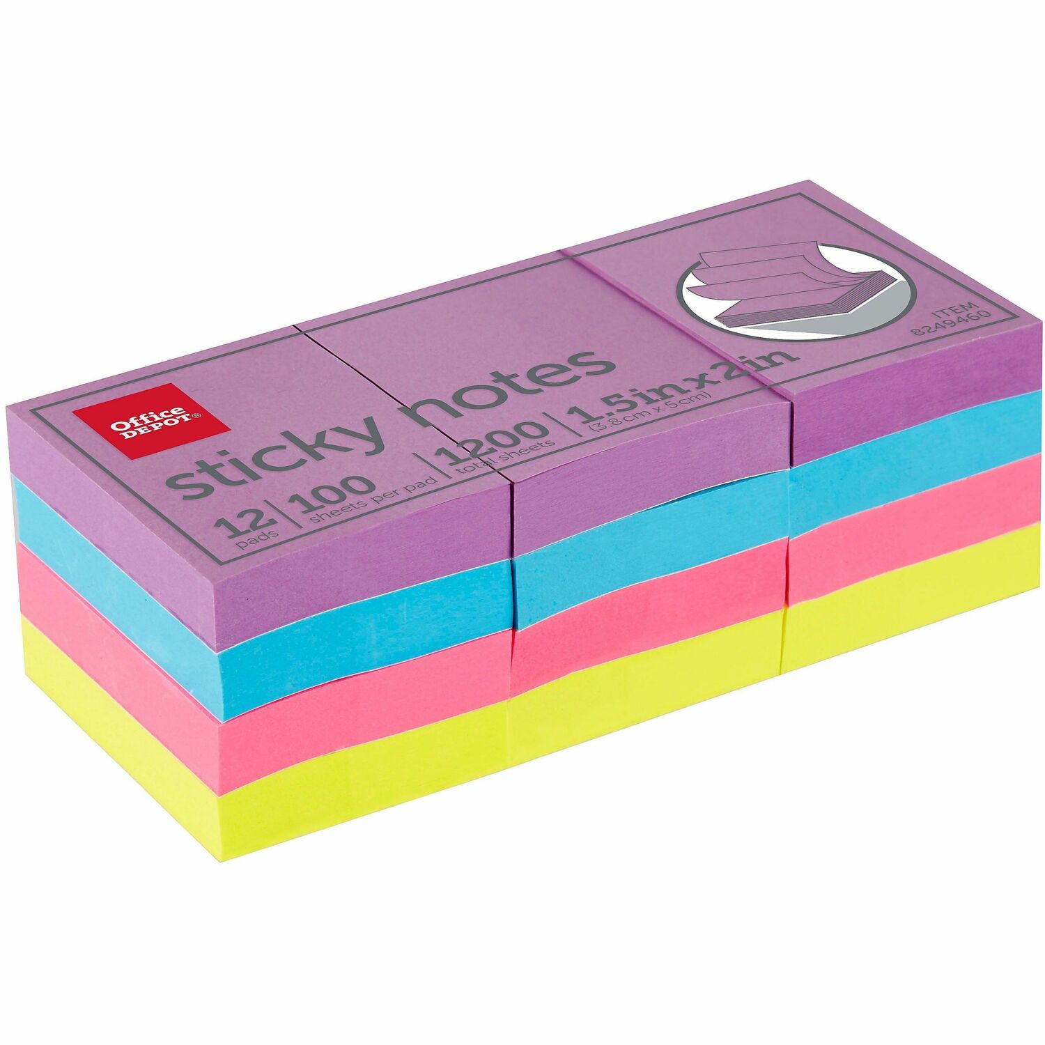 Office Depot® Brand Sticky Notes, 1-1/2" x 2" , Assorted Vivid Colors ...