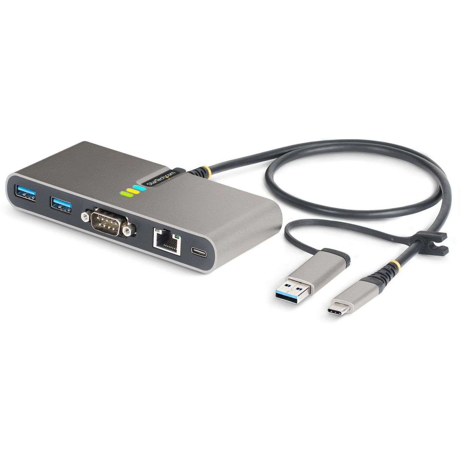 StarTech.com 2-Port USB-C Hub with Gb Ethernet and RS232 FTDI Serial, Attached USB-C to USB-A ...