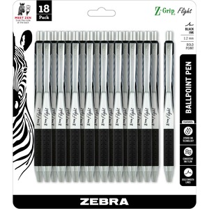 Zebra Pen Z-Grip Flight Retractable Ballpoint 1.2mm Black 18pk