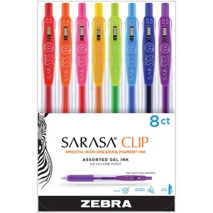 Zebra Pen Sarasa Clip Gel Retractable 0.5mm Assorted 8Pk
