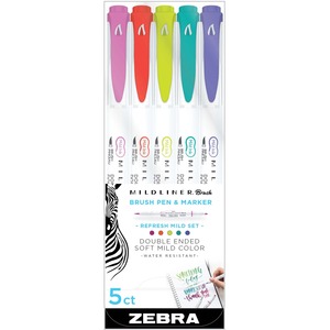 Zebra Pen Mildliner Double Ended Brush Assorted Refresh 5Pk