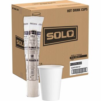 SOLO Cup Company Single-Sided Hot Cups, 12 oz, Poly Lined Paper, White ...
