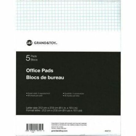 Offix White Paper Pad - Quad Ruled - 8 1/2" x 11" - White Paper - 5 ...