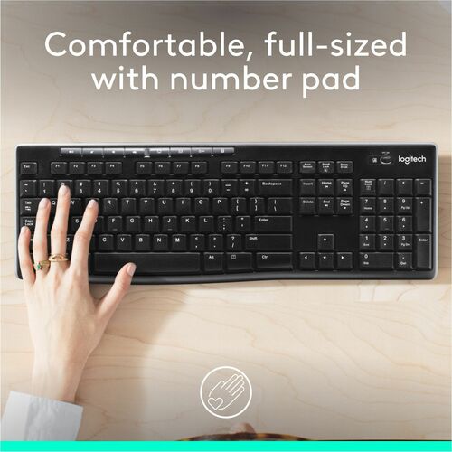 Logitech K270 Wireless Keyboard, USB Unifying Receiver, Black - W.B. Mason