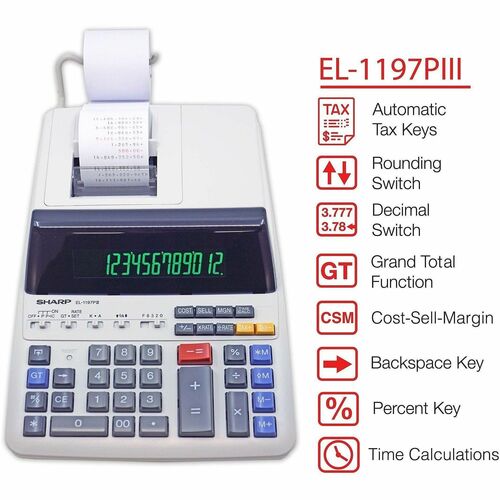 Sharp EL-1197PIII Two-Color Printing Desktop Calculator, Black/Red ...