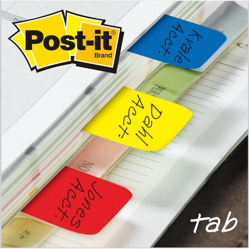 Post-it Tabs, 1 in, Solid, Red, Yellow, Blue, 22 Tabs/Color, 66 Tabs/On ...