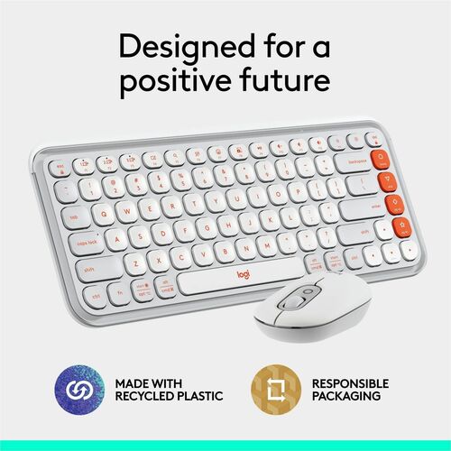 Logitech POP Icon Wireless Combo, Keyboard/Mouse, Off-white/Orange - W ...