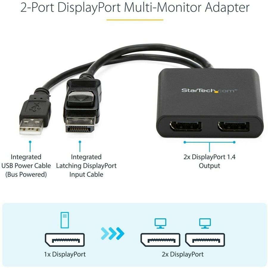 StarTech.com MST Hub - DisplayPort to 2x DisplayPort - Multi Stream Transport Hub - DP 1.2 to DP ...