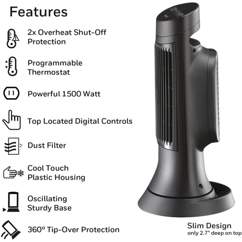 Honeywell Digital Ceramic Mini Tower Heater, Black - W.B. Mason