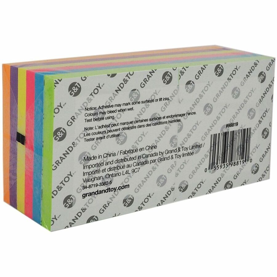 Grand & Toy 3" x 3" Pop-Up Sticky Notes, Assorted Deep Colours, 100 ...