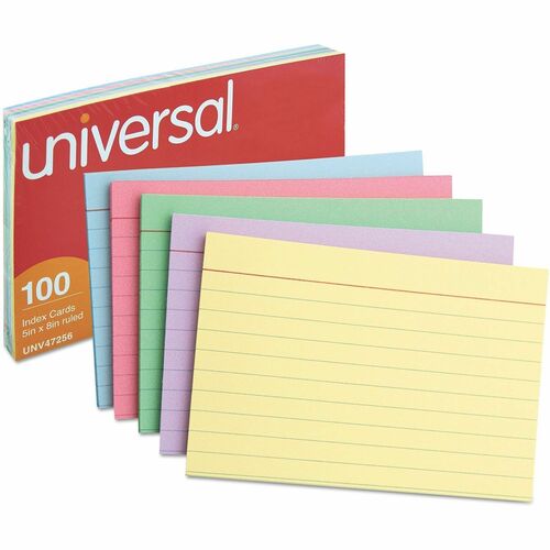 Universal Index Cards, Ruled, 5 in x 8 in, Assorted Colors, 100 Cards ...