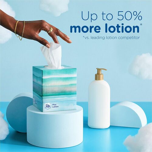 Puffs Plus Lotion Facial Tissue, 2-Ply, 124 Tissues/Box, 6 Boxes/Pack ...