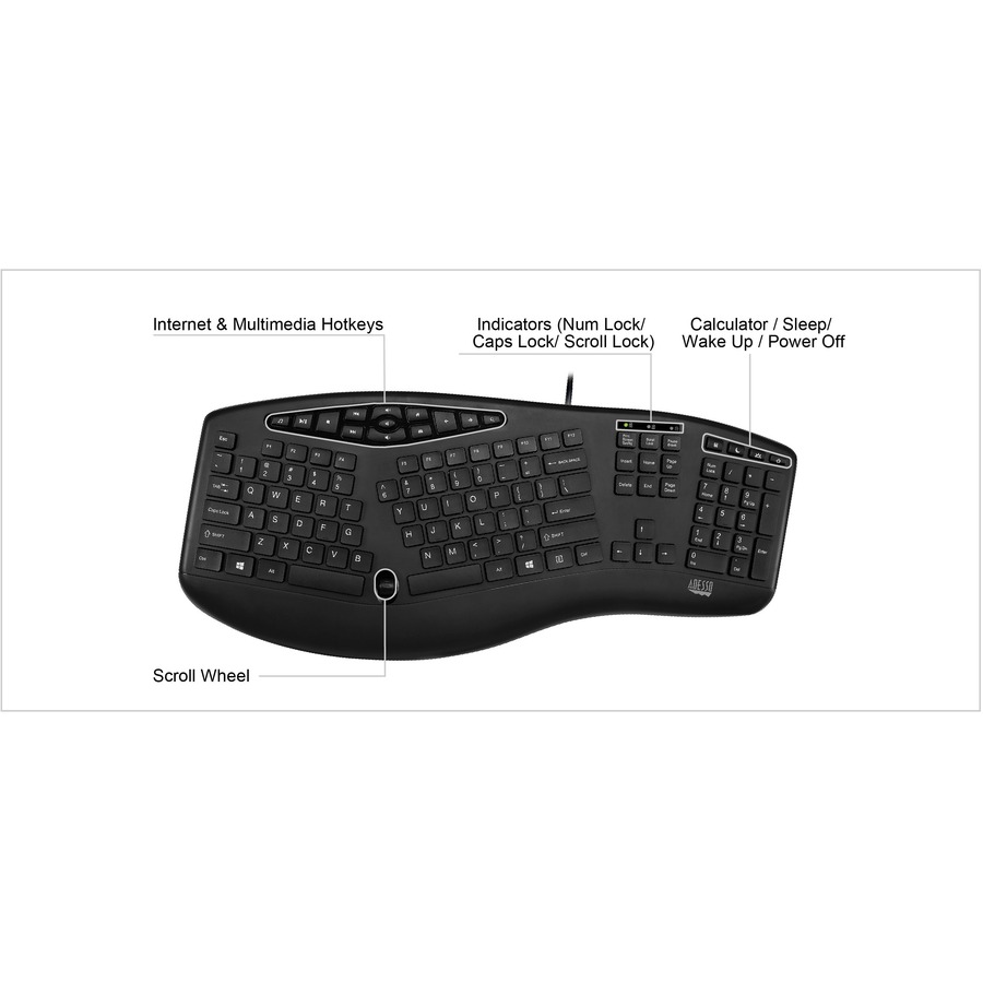 Adesso TruForm Ergonomic Desktop Keyboard-AKB-160UB