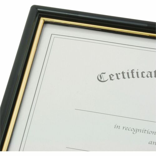 NuDell EZ Mount Document Frame, Plastic, 8.5 x 11, Black/Gold - W.B. Mason