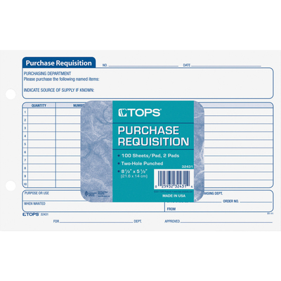 TOP32431 : TOPS™ Purchasing Requisition Pad, 5.5 X 8.5, 1/Page, 100 ...