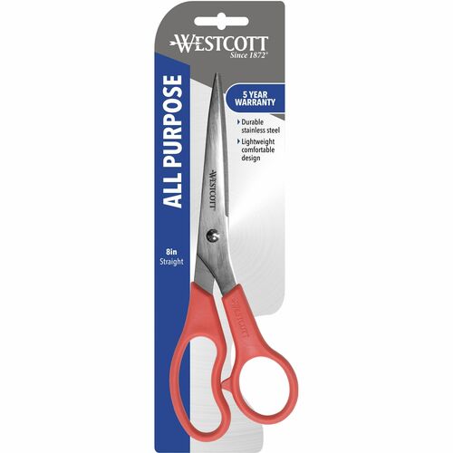 Westcott Value Line Stainless Steel Scissors, 8 in, Straight, Pointed ...