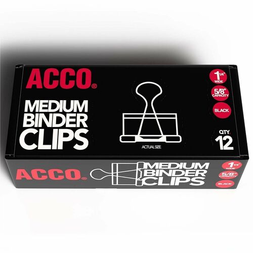 ACCO Medium Binder Clips, Steel Wire, 5/8" Capacity, 1-1/4" W, Black ...
