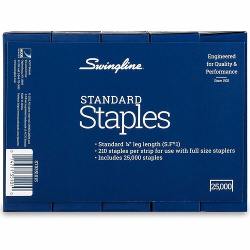 Swingline Durable Standard Staples, Chisel Point, 1/4", 25000/Pack - W ...