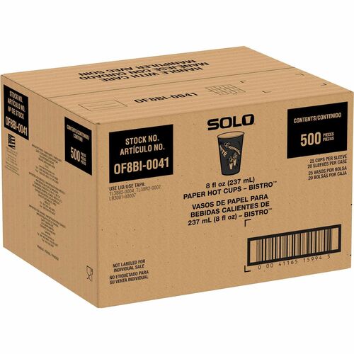 SOLO Cup Company Hot Cups, 8 oz, Poly Lined Paper, Bistro, 500/Carton ...