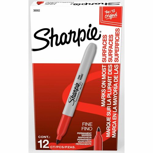 Sharpie Permanent Markers, Fine Point, Red, Dozen - W.B. Mason