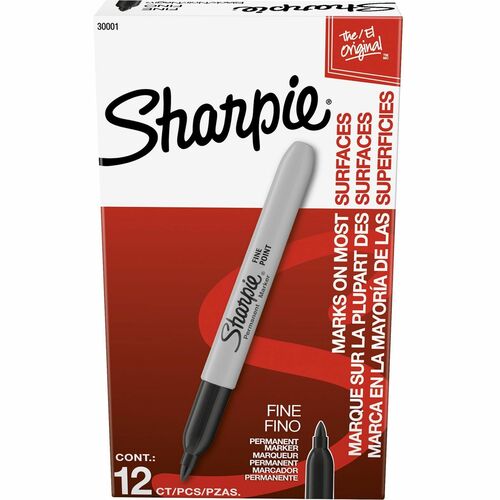 Sharpie Permanent Markers, Fine Point, Black, Dozen - W.B. Mason