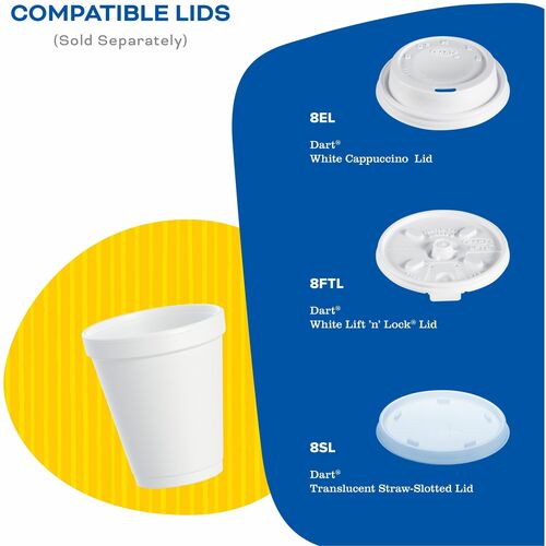 Dart Cups, 8 oz, Foam, White, 25/Pack, 40 Packs/Carton - W.B. Mason