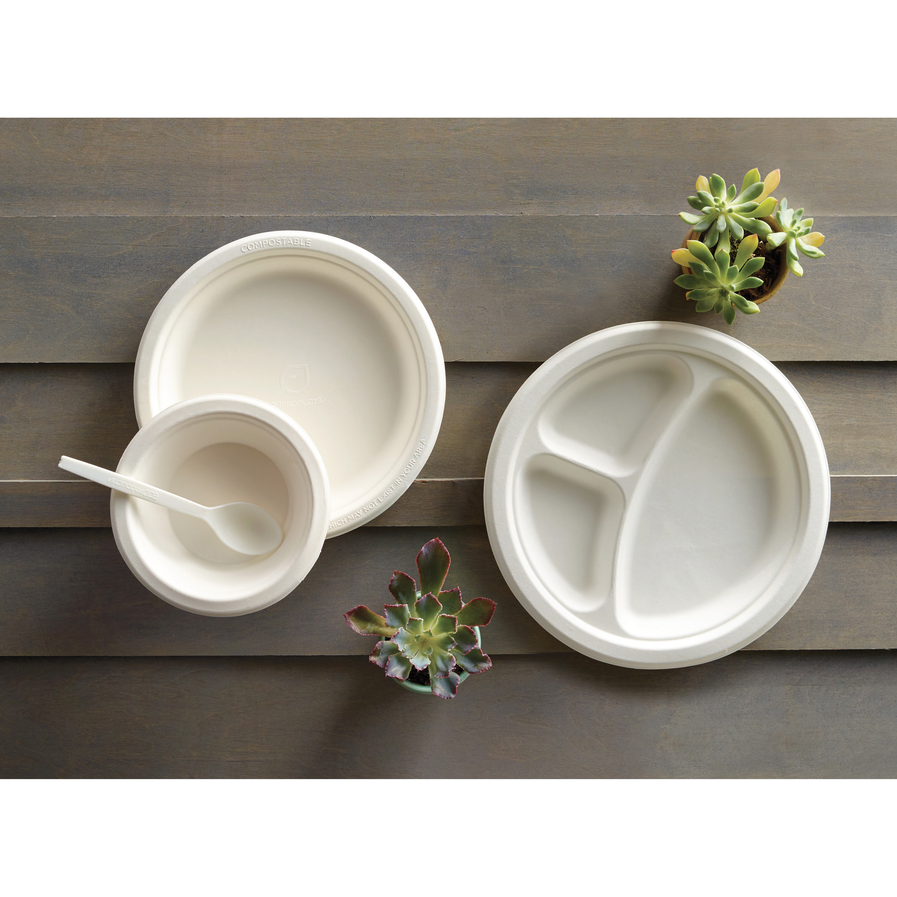 Eco-Products 3-Compartment Sugarcane Fiber Plates | Eakes Office Solutions