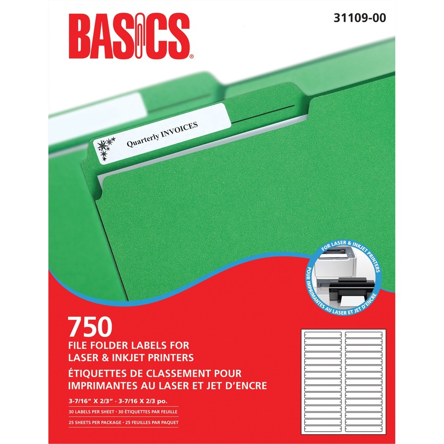 Basics® File Folder Labels for Laser and Inkjet Printers (750 Labels ...