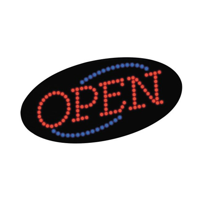 COSCO LED "Open" Lighted Sign, 9 1/2"H x 19"W x 2"D, Black With Red ...