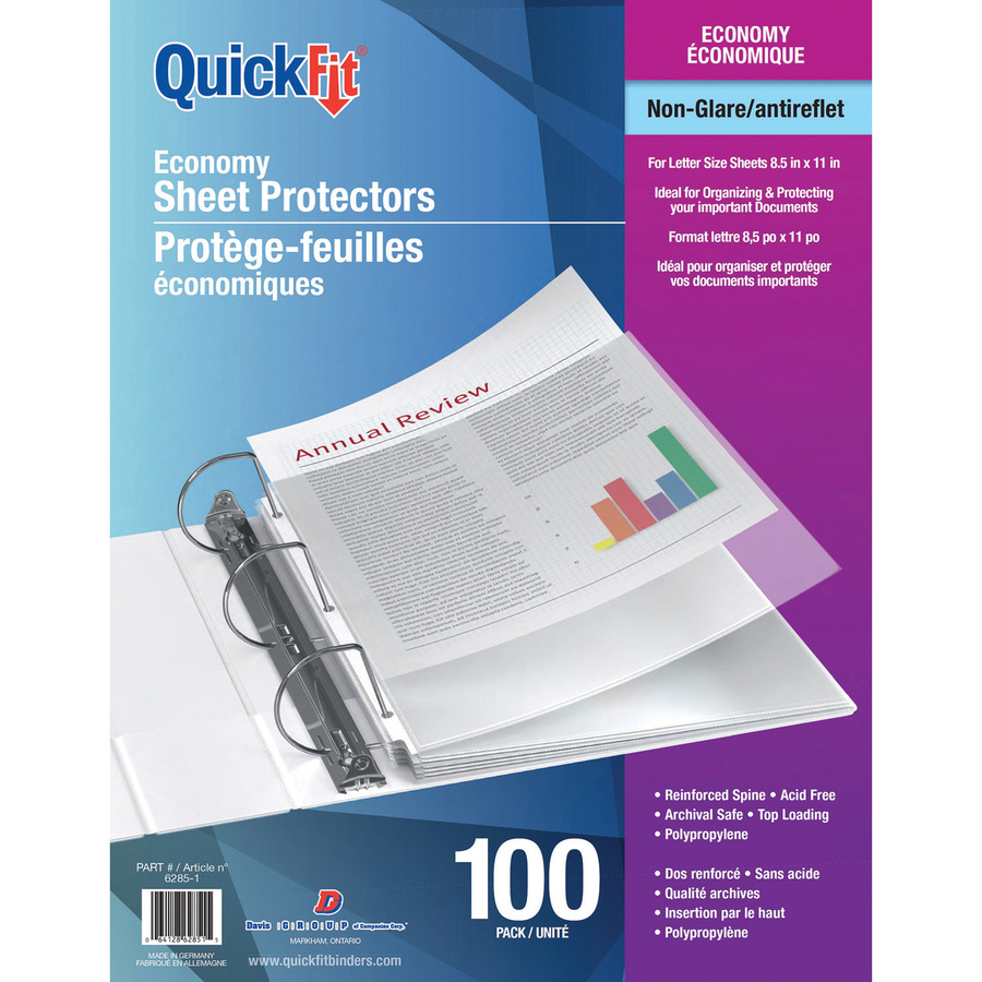 QuickFit Sheet Protectors - For Letter 8 1/2" x 11" Sheet - 3 x Holes ...