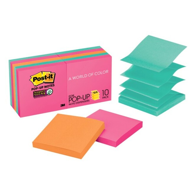 Post-it® Notes, Super Sticky Pop Up Notes, 3" x 3" , Assorted Colors ...