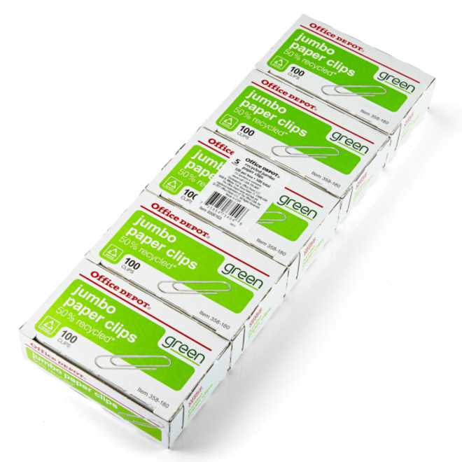 Office Depot® Recycled Jumbo Paper Clips, 50% Recycled, Silver, Pack Of ...