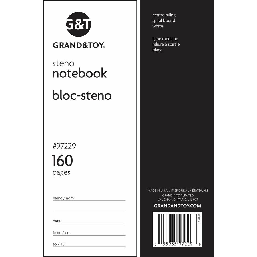 Grand & Toy Steno Notebook, Green, 6" x 9" , 160 pages - 160 Pages ...