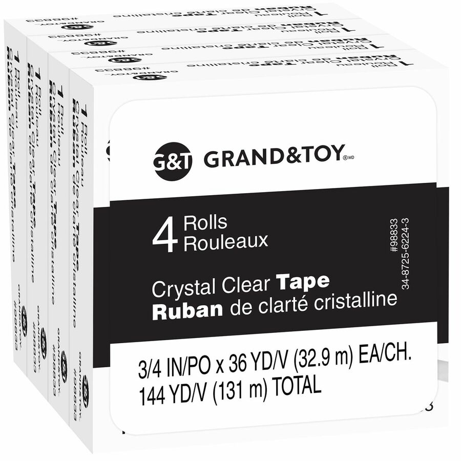 Grand & Toy Tape Refill, Crystal Clear, 18 mm x 32.9 m, 4/PK - 36 yd ...