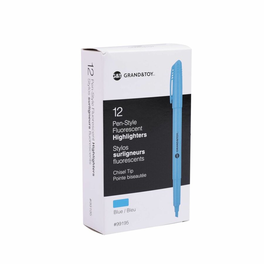 Grand & Toy Pen-Style Fluorescent Highlighters, Fluorescent Blue ...