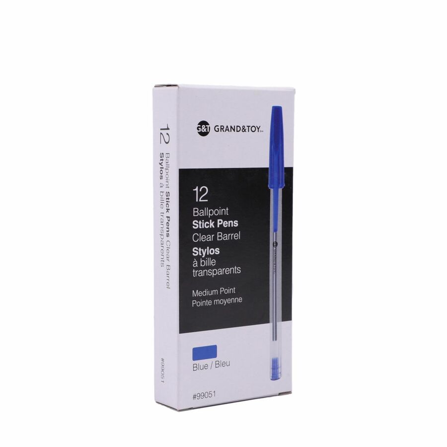 Grand & Toy Premium Ballpoint Pens, Blue, Medium, Box of 12 - Medium ...