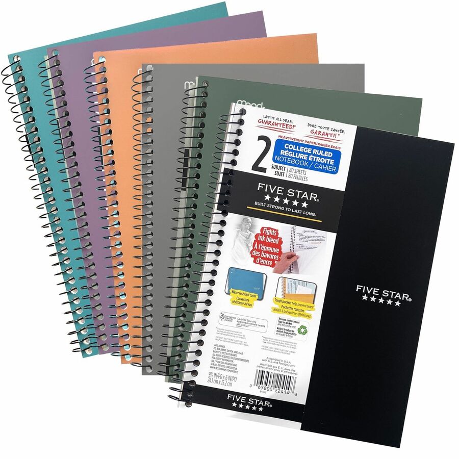 Five Star Notebook - 2 Subject(s) - 80 Sheets - Spiral Bound - College ...