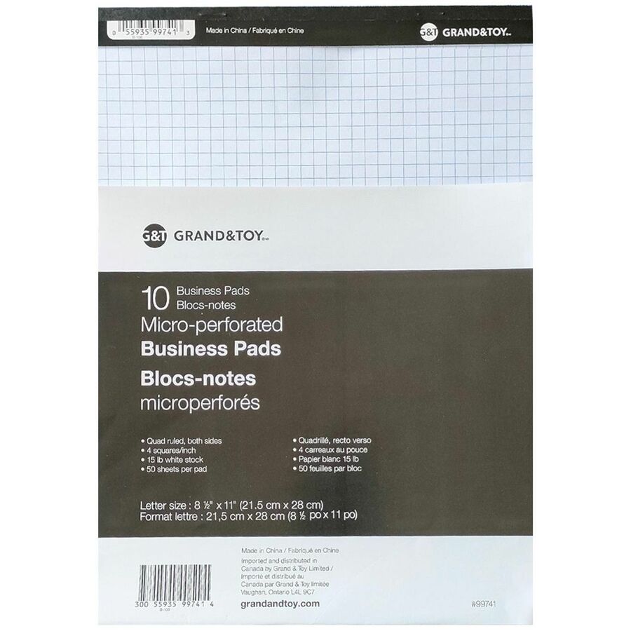 Grand & Toy Notepad - 50 Sheets - Glued - Quad Ruled - Ruled Margin ...