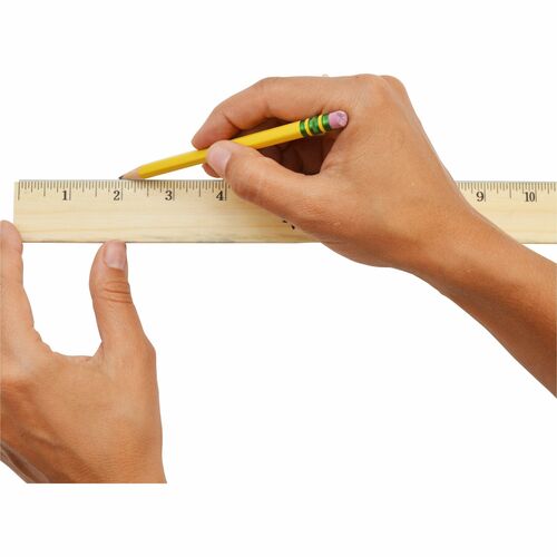 Westcott Wood Ruler, Single Metal Edge, 12" - W.B. Mason
