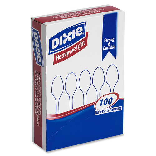 Dixie Teaspoons, Heavy Weight, Plastic, 6" L, White, 100 Teaspoons/Box ...