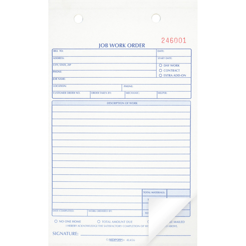 Rediform Job Work Order Book, 5 1/2 x 8 1/2, Two Part Carbonless, 50 ...