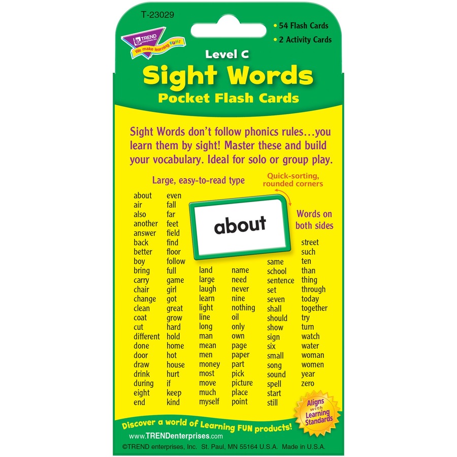 Trend Sight Words Level C Flash Cards - Flash Cards & Card Games ...