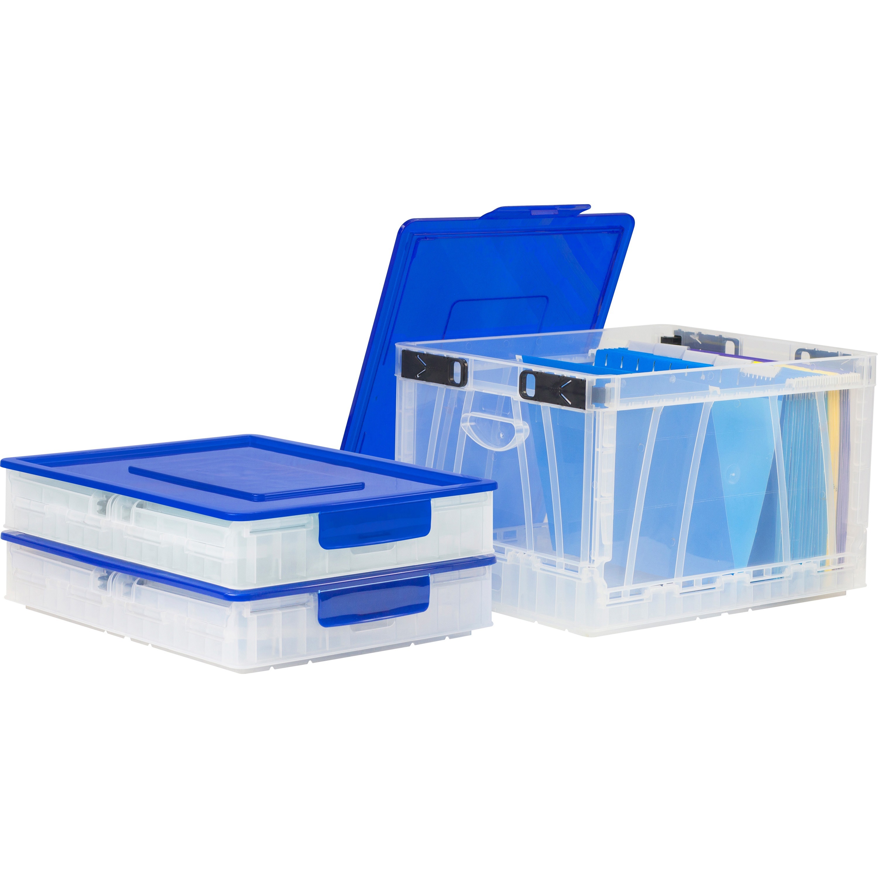 Storex Collapsible Crate with Lid, Clear/Blue | Connors Basics Office ...
