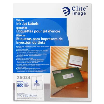 *# Elite Image Inkjet Labels,Shipping,Permanent Adhes.,3-1/4×4,600/PK ...