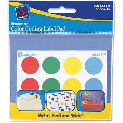 ≧ ≦ Avery Color-coding Labels, 3/4 Round, 480 Labels, Assorted | soduty125