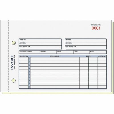 $$ Rediform Invoice Form, 2 Part, Carbonless, 5-1/2×7-7/8, 50/BK | psum998