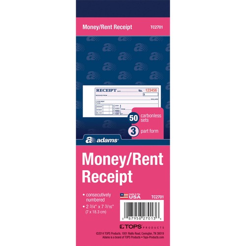 Adams Tapebound 3-part Money Receipt Book - 50 Sheet(s) - Tape Bound ...