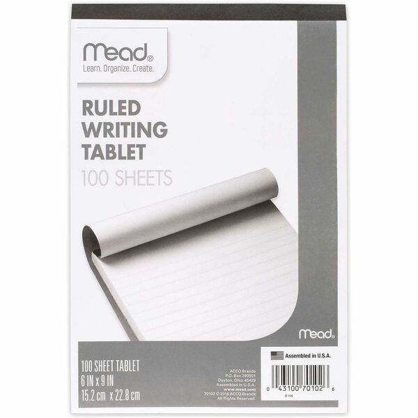 Mead Ruled Writing Tablet - 100 Sheets - Ruled Front Ruling - 20 lb ...