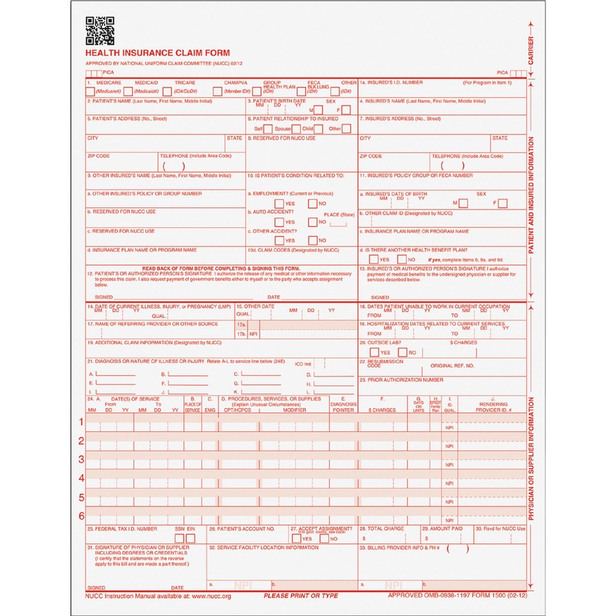 TOPS CMS-15000 Health Insurance Claim Forms - Zerbee
