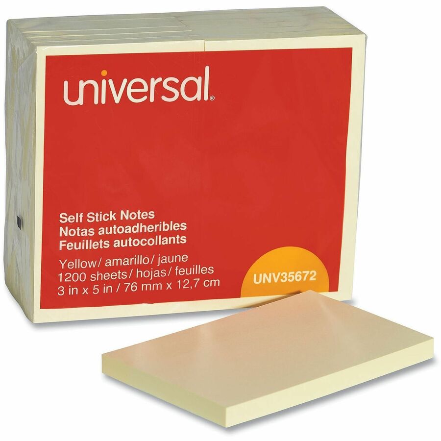 Universal Standard Self-Stick Pads - 1200 x Yellow - 3" Flag/Note Width ...